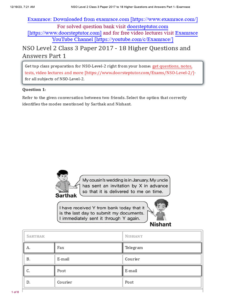 NSO Level 2 Class 3 Paper 2017 18 Part 1 | PDF