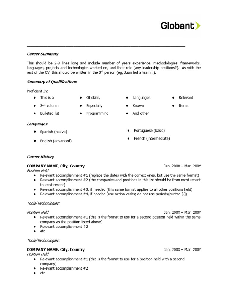 Resume - Format Globant | PDF