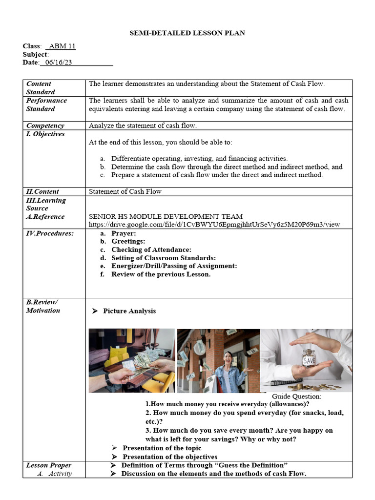 Cash Flow Lesson Plan | PDF