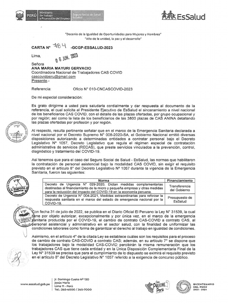 Carta #784-Gcgp-Essalud-2023 | PDF Carta #784-Gcgp-Essalud-2023 | PDF