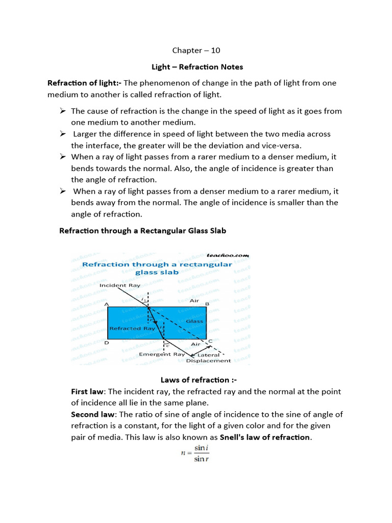 Notes - Refraction of Light | PDF