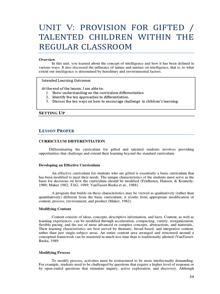 Unit 5 TALENTED CHILDREN WITHIN THE REGULAR CLASSROOM | PDF ...