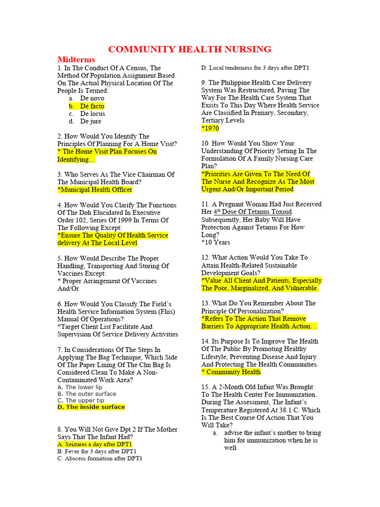 4 CHN Examination | PDF | Nursing | Health Care