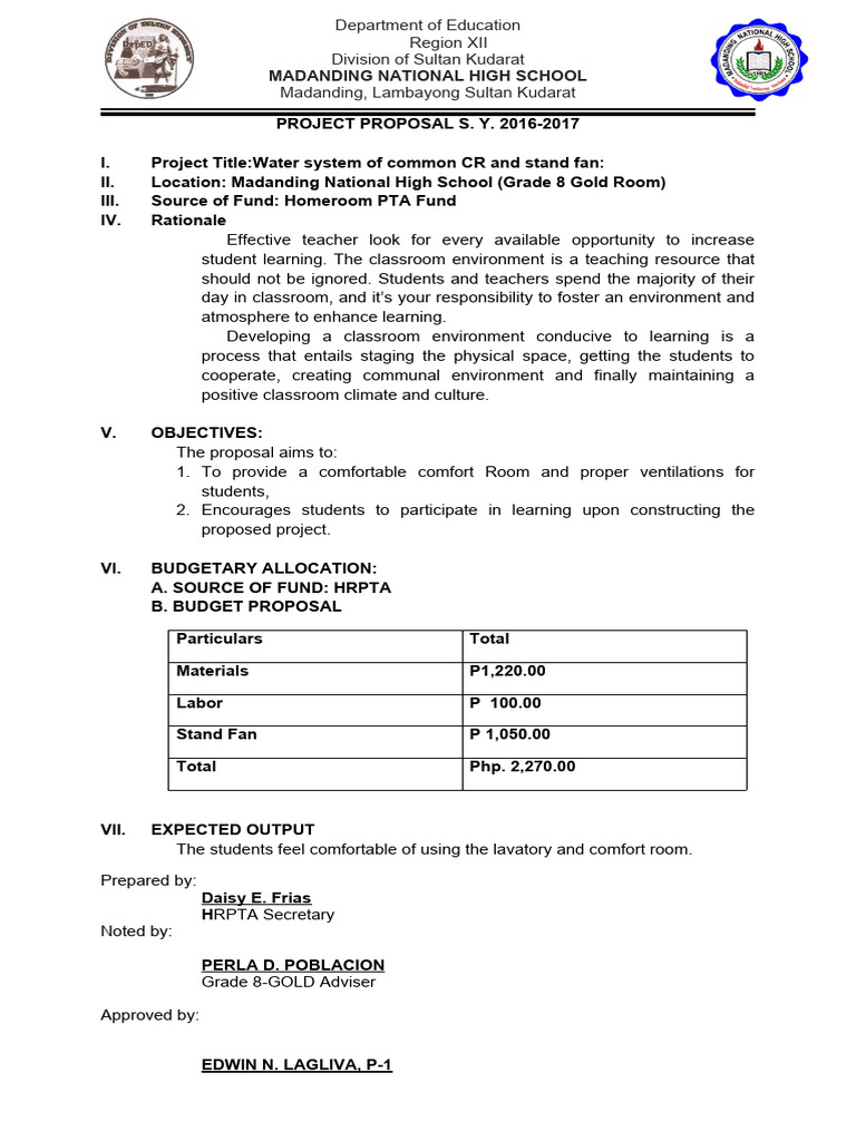 Sample Project Proposal | PDF | Classroom | Teachers