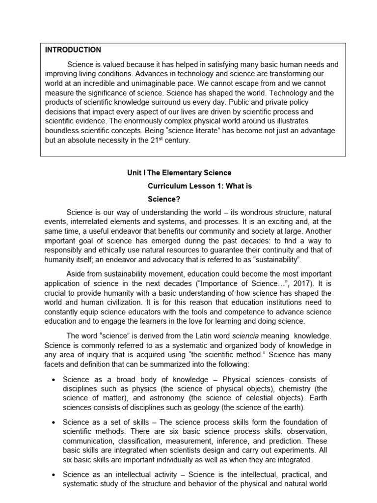 Unit 1 - Lesson I | PDF | Science | Science Education
