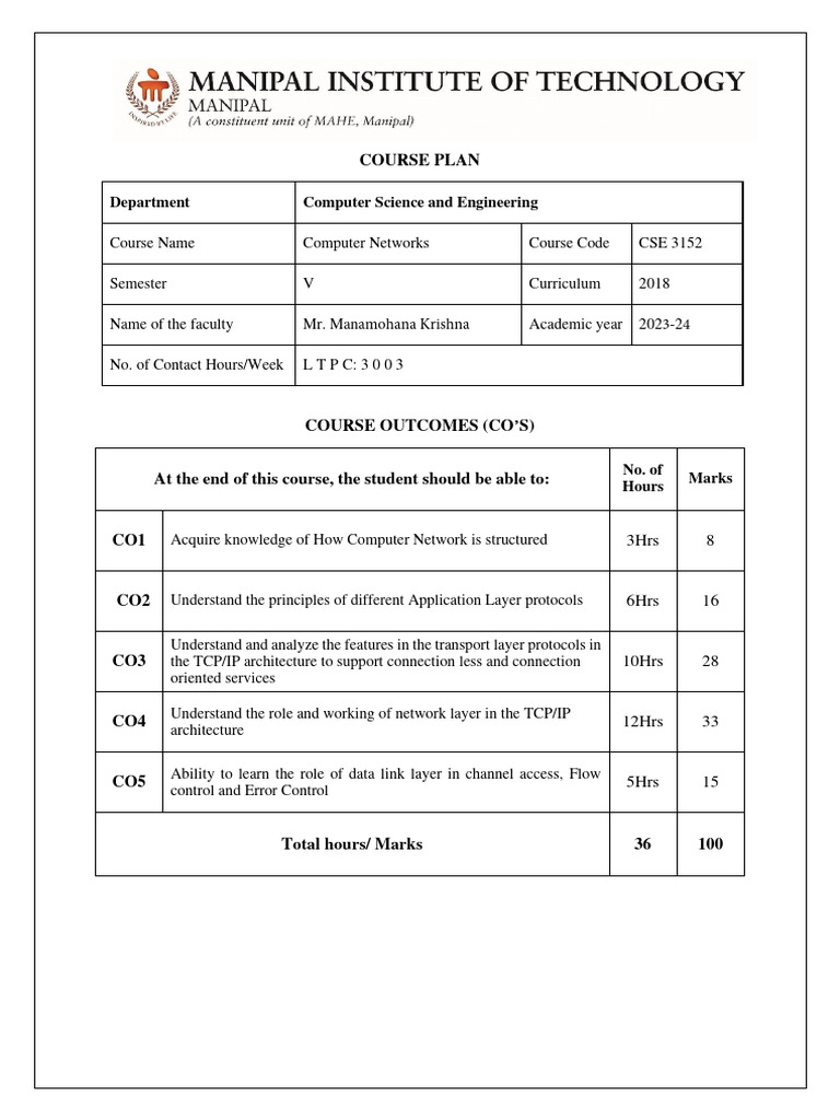 CN Course Plan | PDF