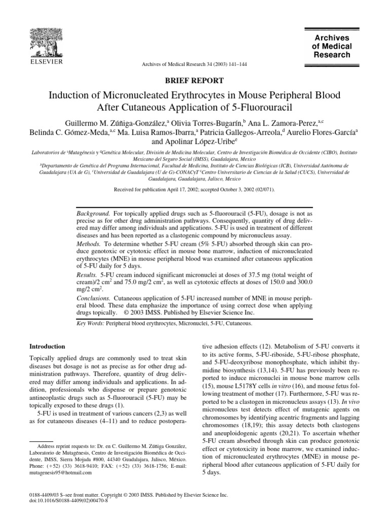 Induction of Micronucleated Erythrocytes in Mouse Peripheral Blood ...