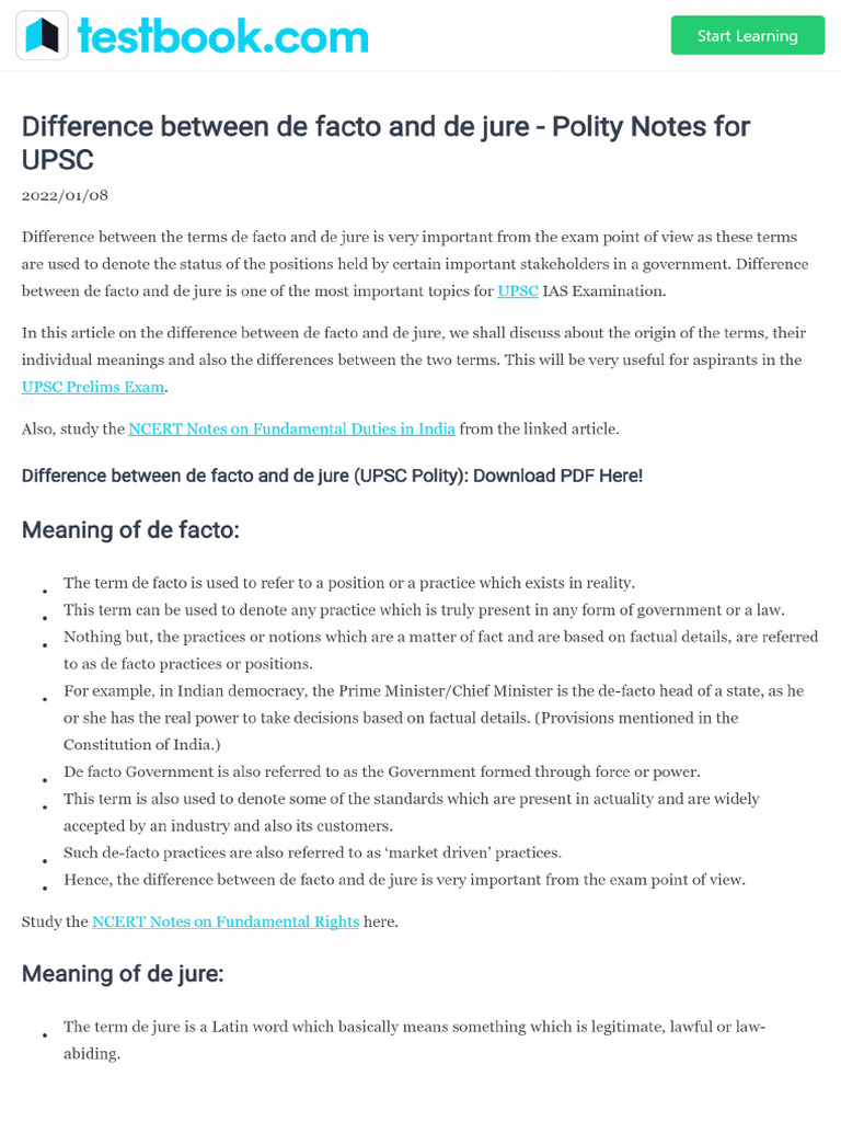 Difference Between de Facto and de Jure f7c50475 | PDF