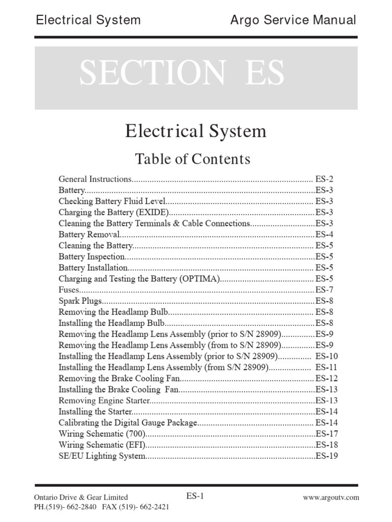 Argo Atv Service Manual - Avenger - HDI - Section ES - Electrical (Rev. March 2017) | Download ...