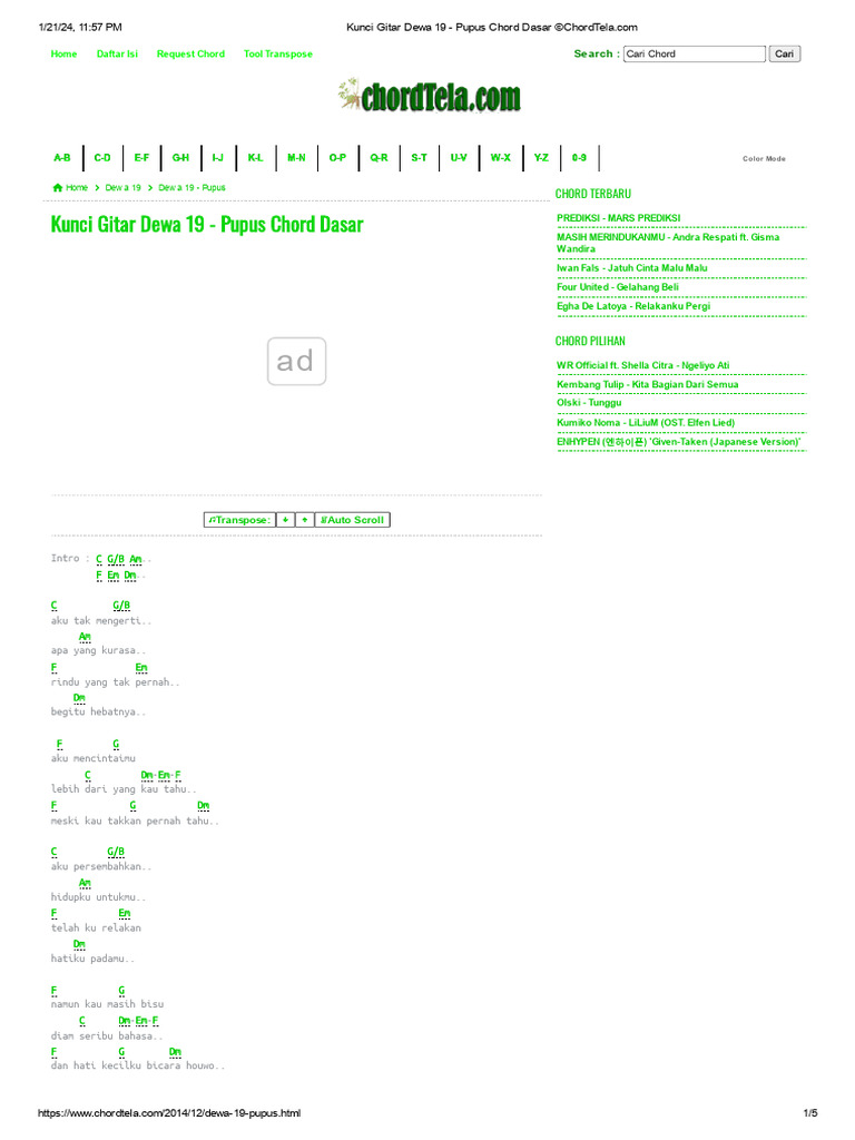 Kunci Gitar Dewa 19 - Pupus Chord Dasar © | PDF