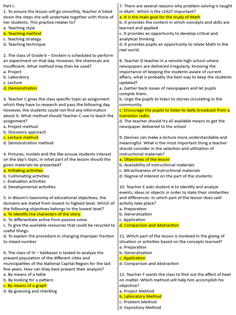 MCQs Principles of Teaching | PDF