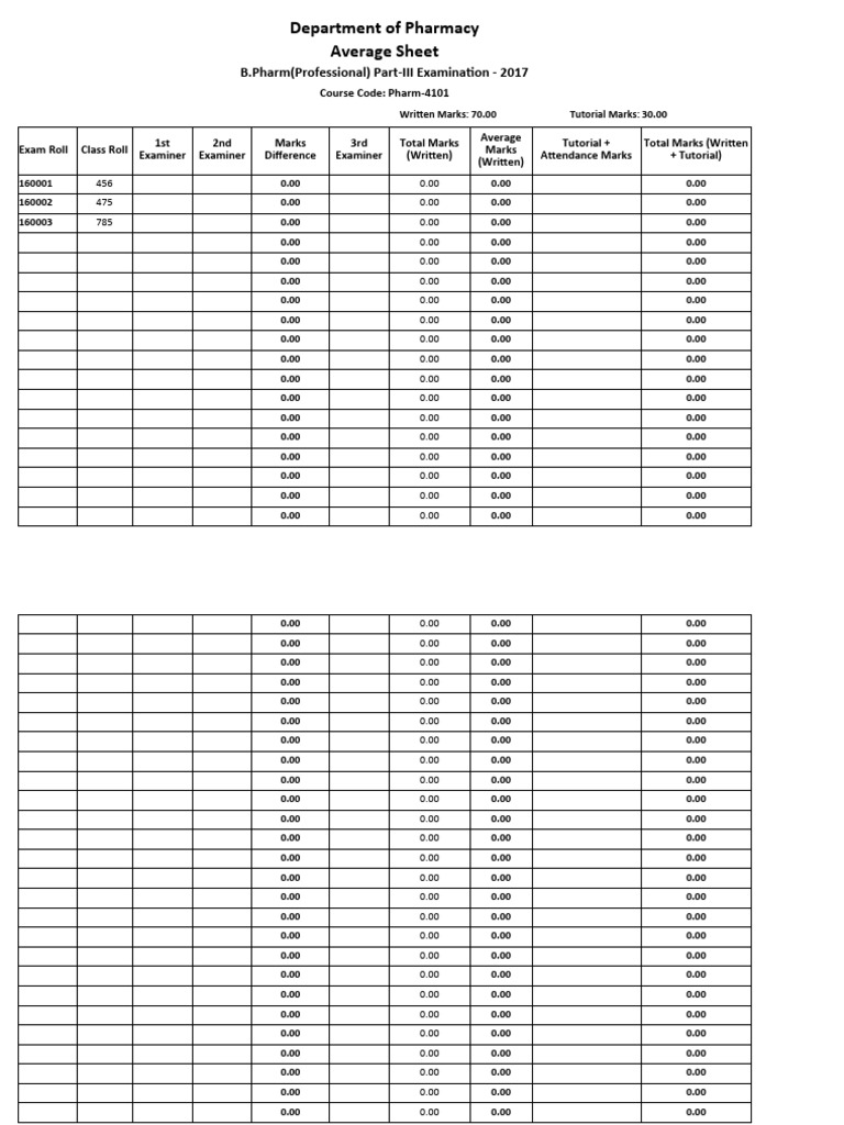 4181 Average Sheet-6b0dc3 | PDF | Academic Degree | Pharmaceutical Sciences