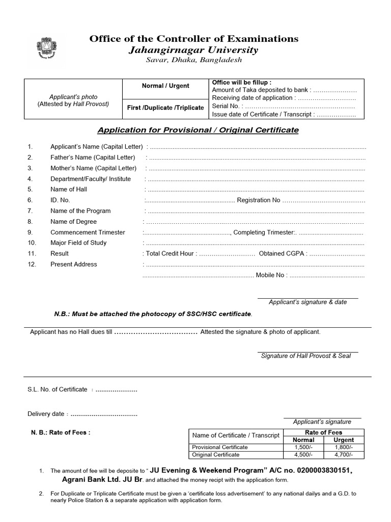 JU Certificate Application Guidelines | PDF