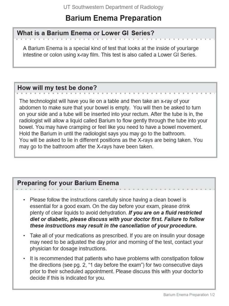 BARIUM Enema Bowel Preparation for Barium Enema | PDF