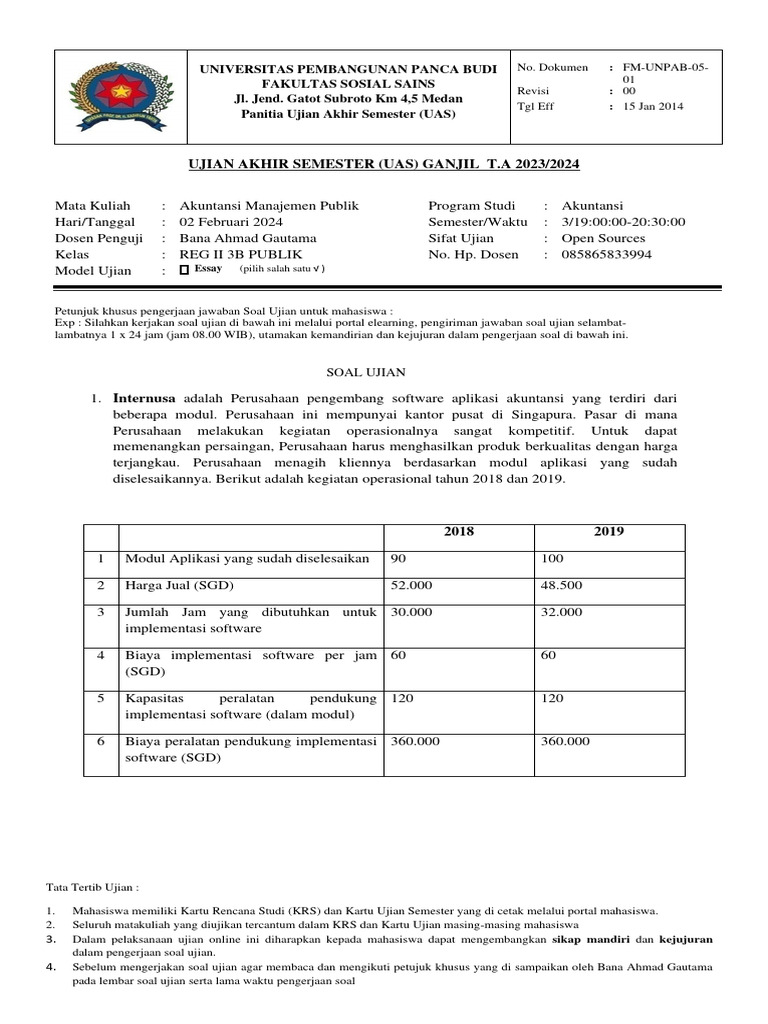 Uas Reg Ii 3B Publik - Akuntansi Manajemen Sektor Publik - Ganjil 20232024 - Uas | PDF