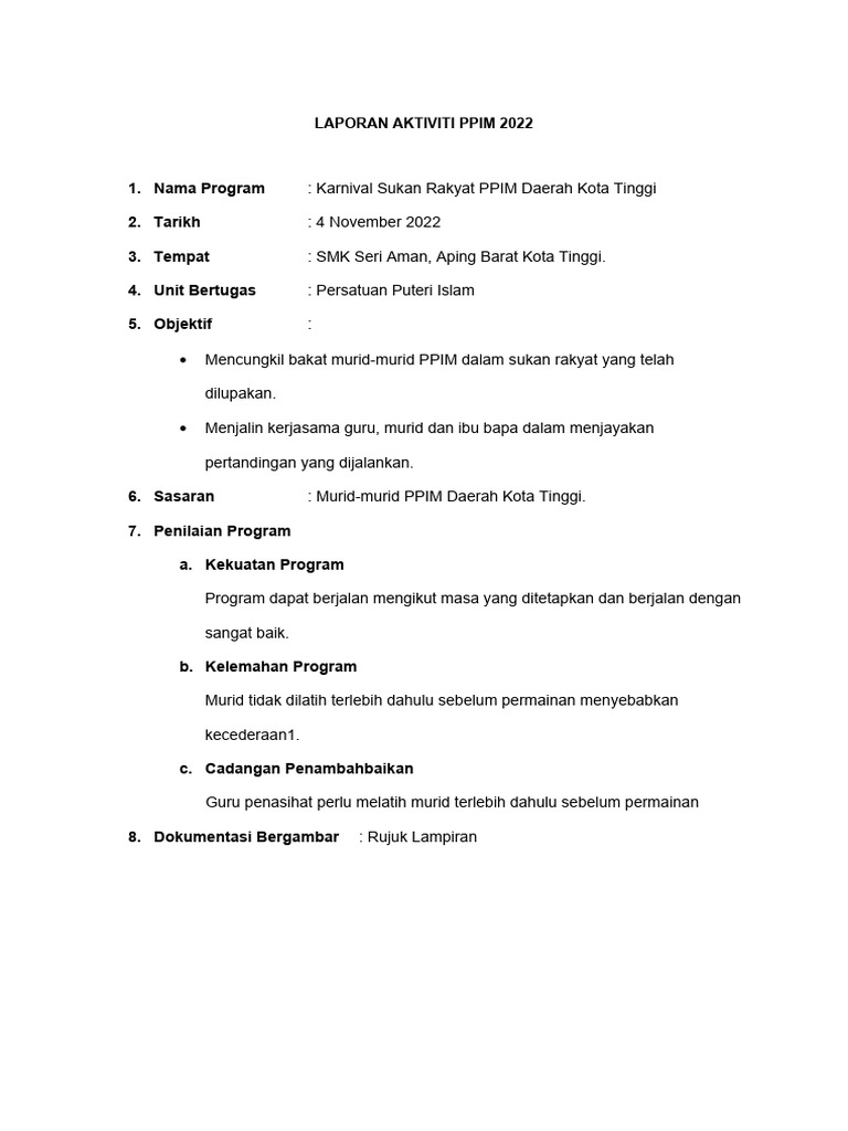 Laporan Aktiviti Ppim 2022 | PDF