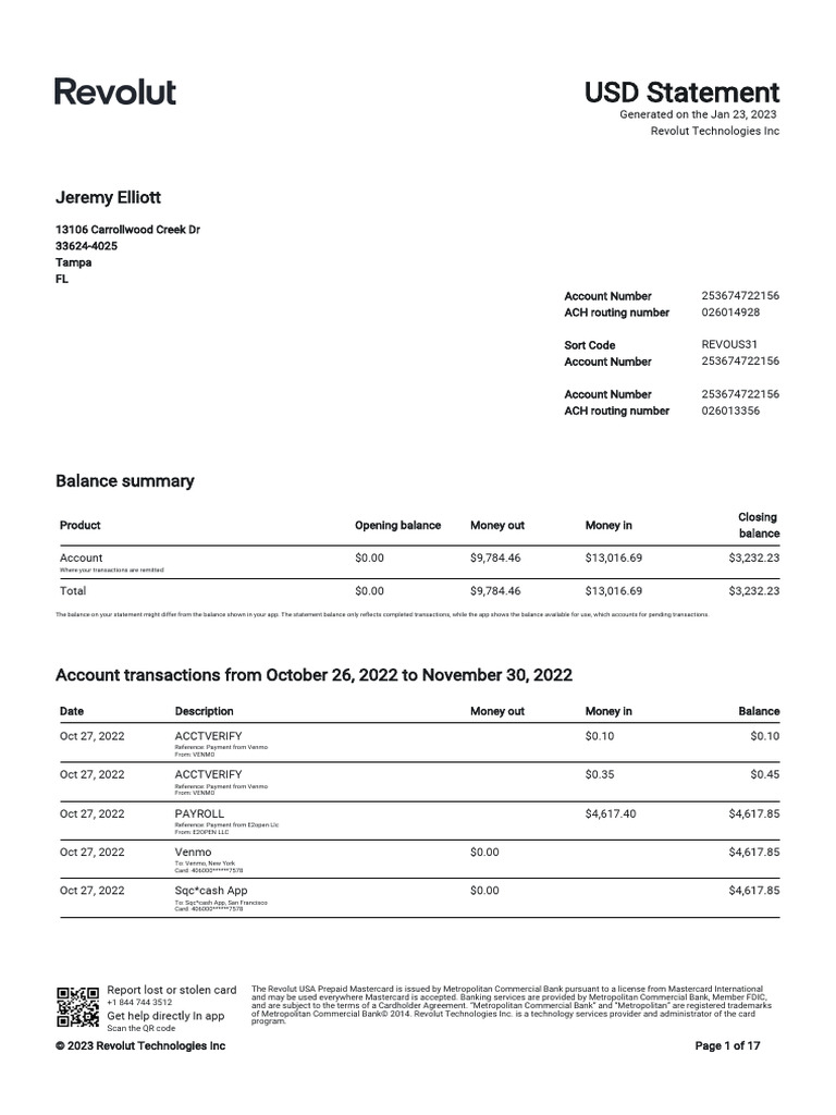 Revoult Bank Statement | PDF