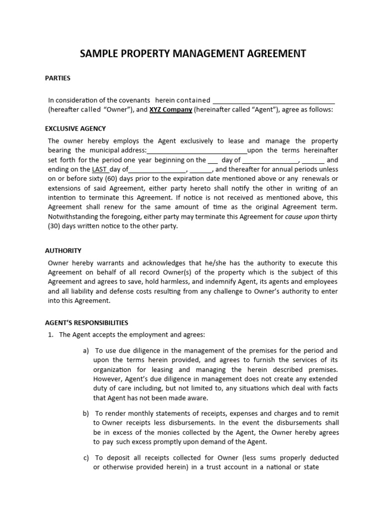 Sample Property Management | PDF | Lease | Indemnity