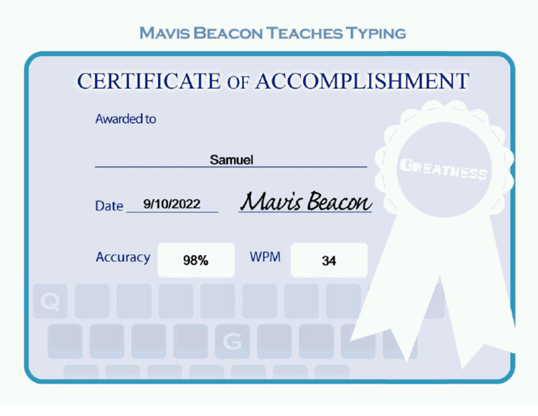 Mavis Beacon's Certificate | PDF