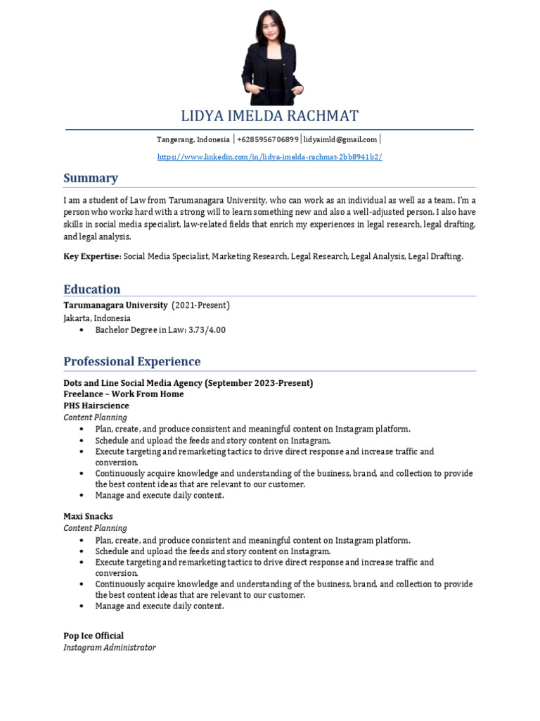 CV Lidya Imelda Rachmat | PDF | Digital Marketing | Marketing