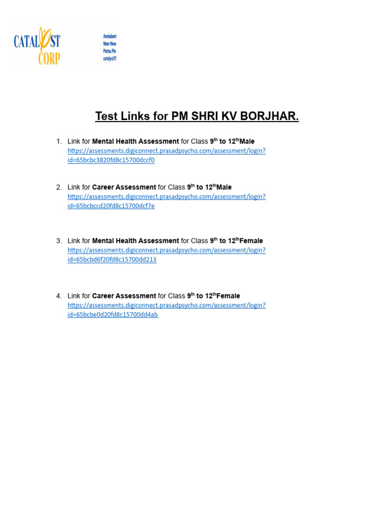 Test Links and Instructions KV Borjhar | PDF | Career & Growth