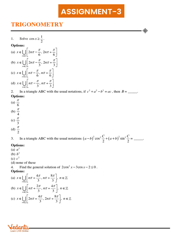 Trigonometry Assignment - 3 | PDF | Combinatorics | Mathematical Analysis