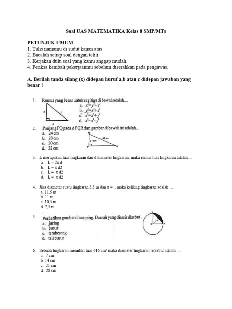 Soal UAS Matematika Kelas 8 SMP | PDF