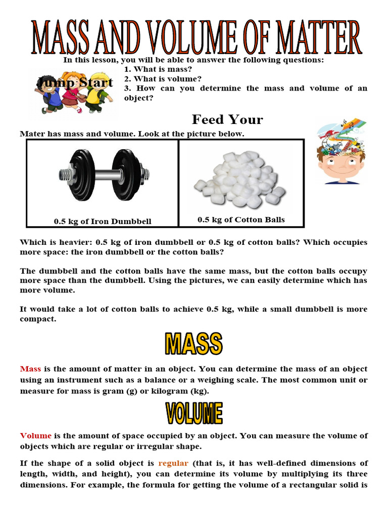 Mass and Volume of Matter | PDF