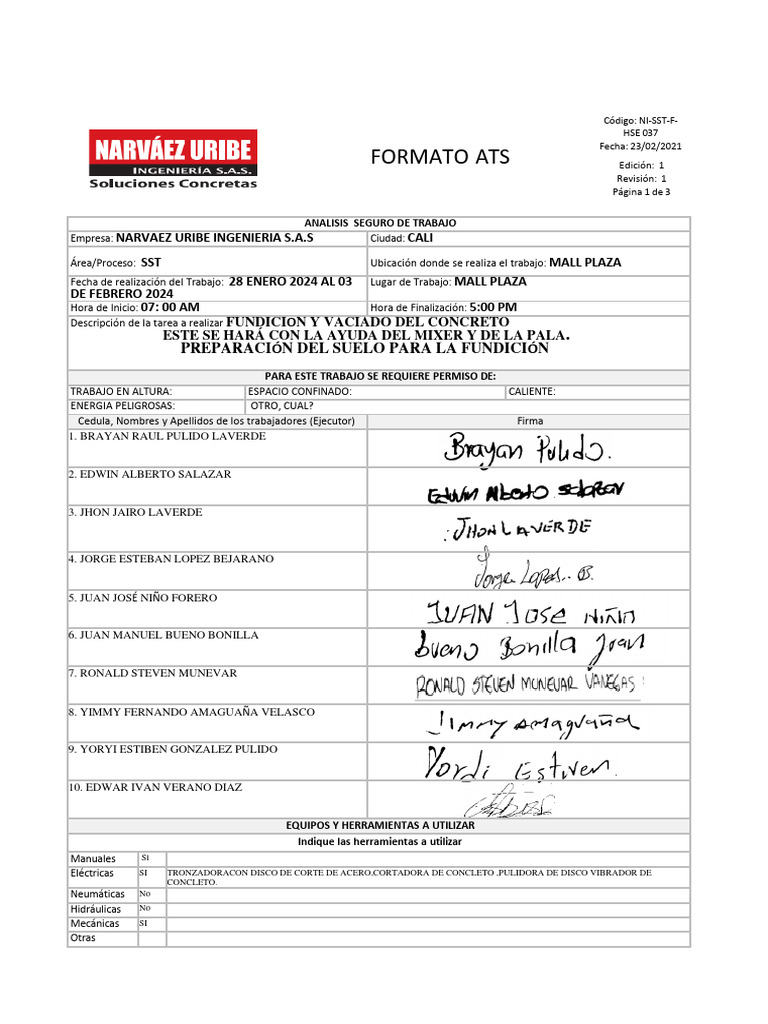 28 DE ENERO AL 03 DE FEBRERO 2024 ATS Word | PDF | Guante | Accidente de tráfico