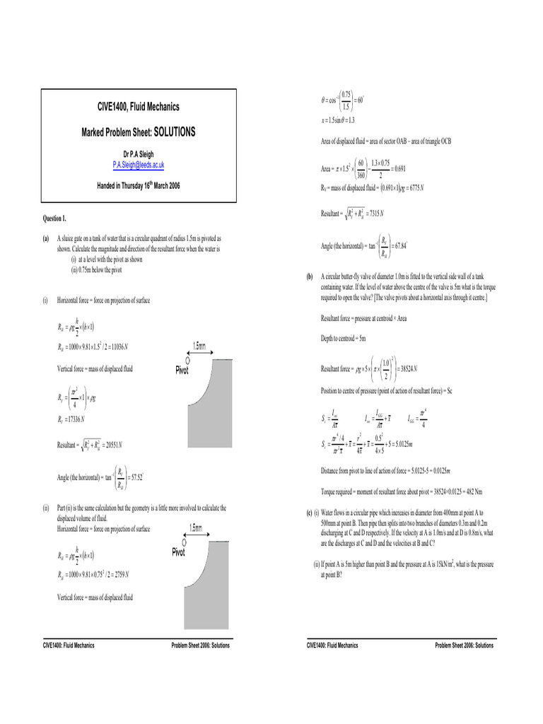 Problem Sheet - 2006 - Solutions-2up | PDF | Force | Area Problem Sheet - 2006 - Solutions-2up | PDF | Force | Area