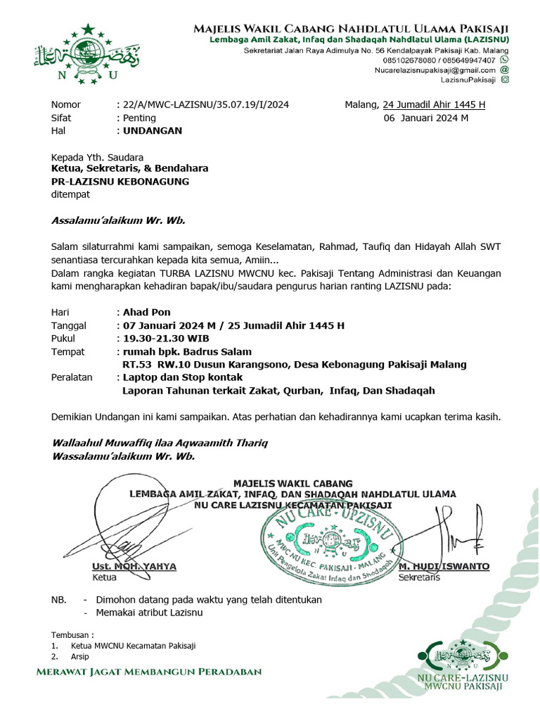 Undangan Turba Lazisnu Kebonagung 2024 | PDF