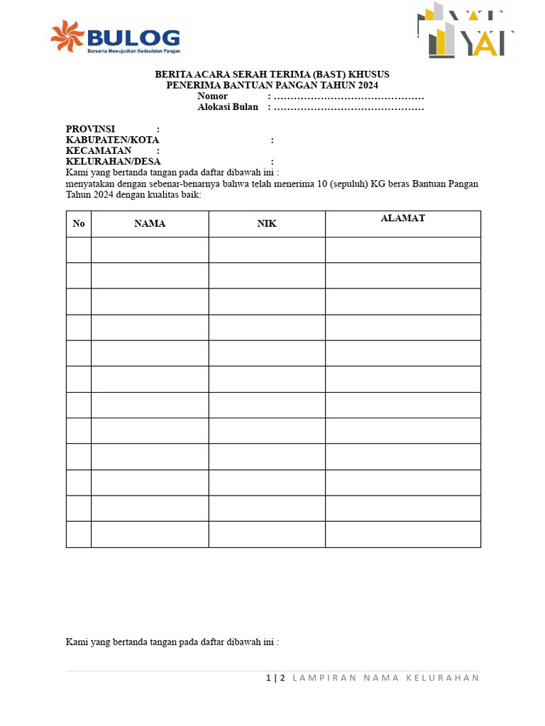 Form Bast PBP Atau Bnba Khusus (Jika Manual) | PDF