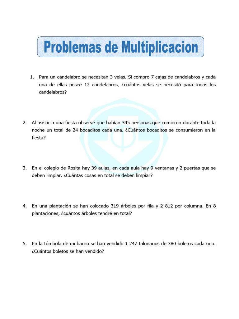 Ficha Problemas de Multiplicacion para Cuarto de Primaria | PDF