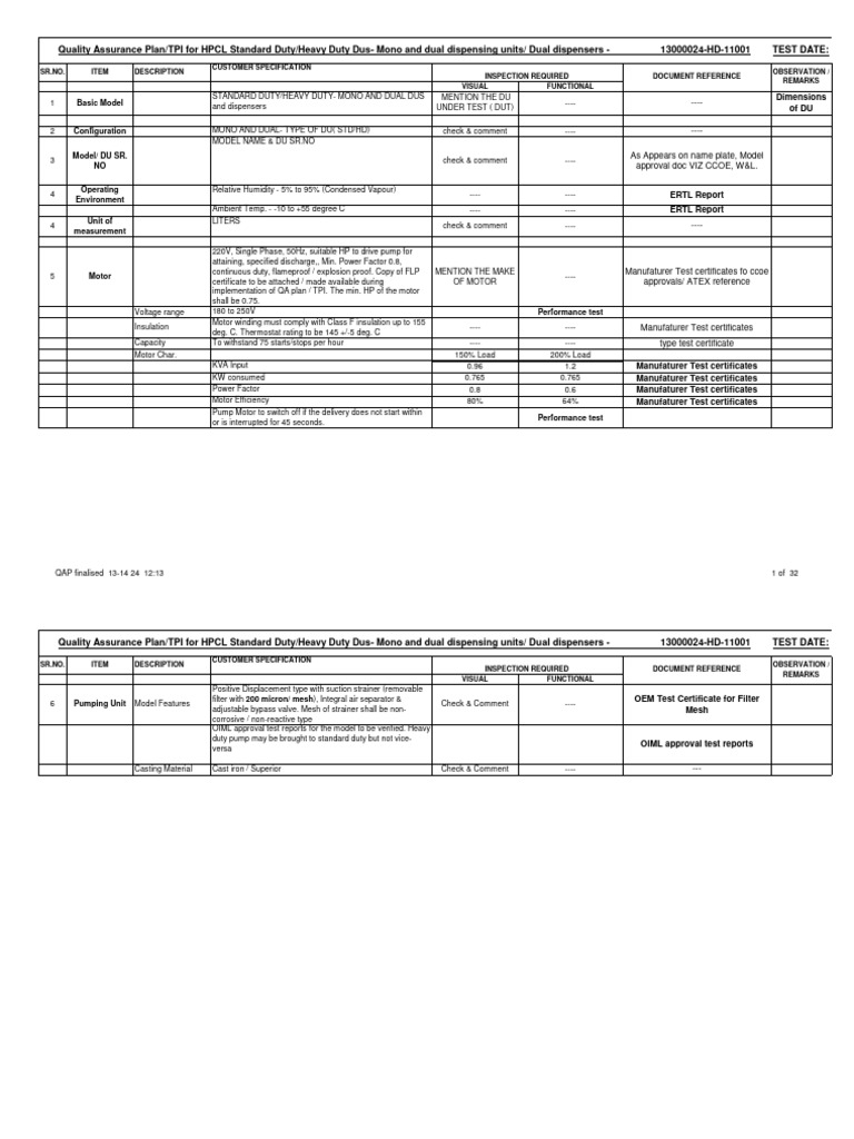 QAP For MS Pipeline | PDF | Quality Assurance | Pump