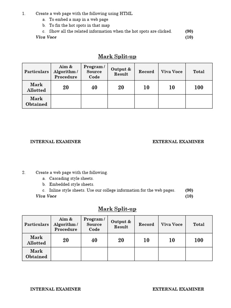 CS8661 - IP Lab R 2017 QP Mark Splitup 1 | PDF | World Wide Web | Internet & Web