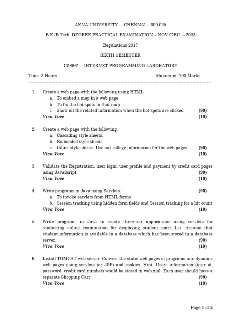 CS8661 - IP Lab R 2017 QP | PDF | World Wide Web | Internet & Web