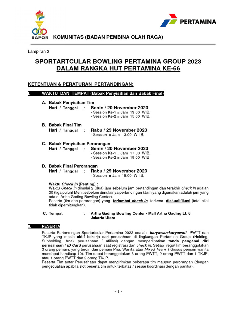 Slot TKJP dalam Turnamen Bowling 2023 | PDF