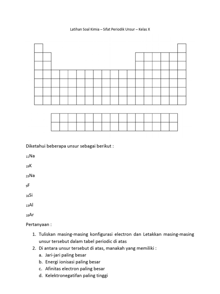 Latihan Soal Kimia - Sifat Periodik Unsur | PDF