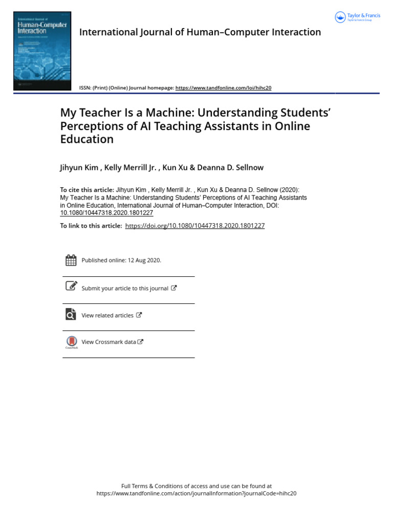 My Teacher Is A Machine: Understanding Students' Perceptions of AI Teaching Assistants in Online ...