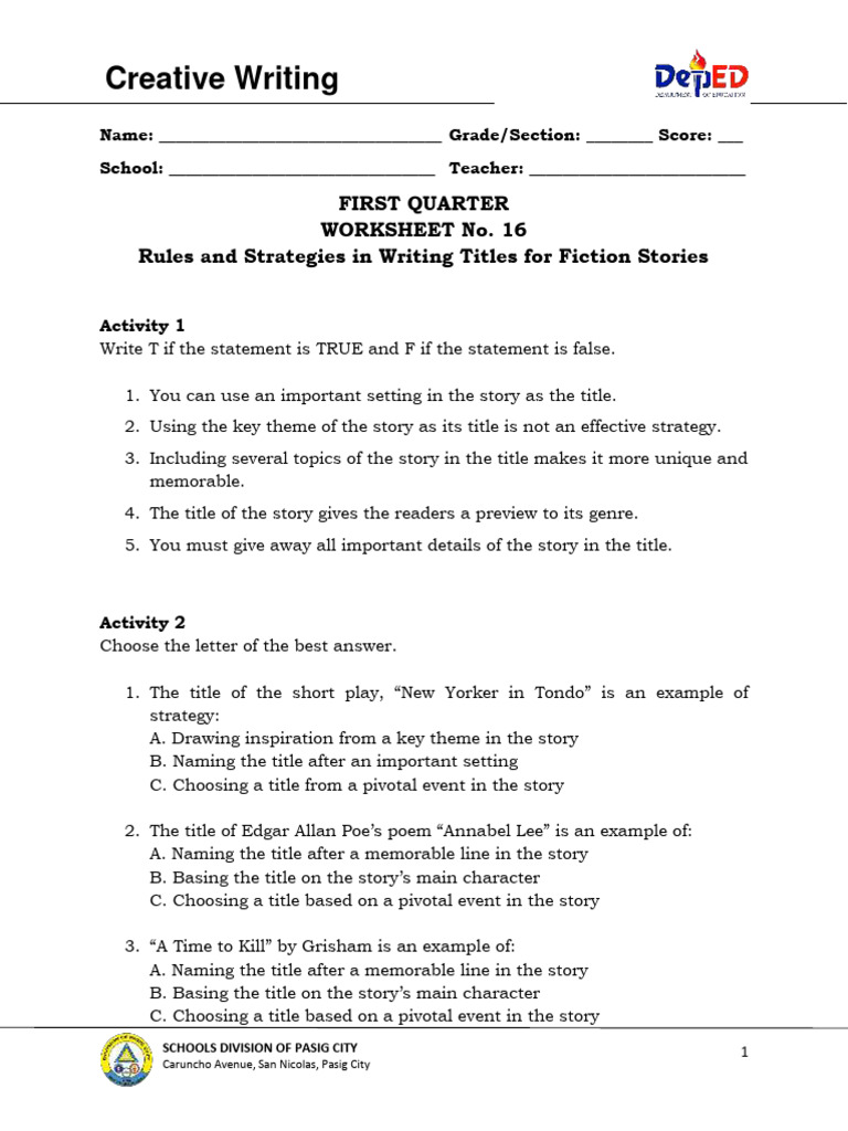 Title Writing Strategies for Fiction | PDF