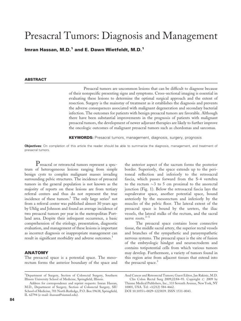 PRESACRAL TUMORS DIAGNOSIS AND MANAGEMENT Algorithm | PDF