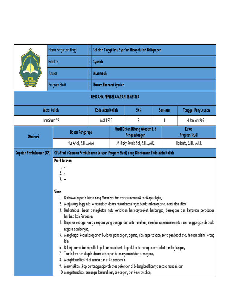 Contoh Rps Shorof | PDF | Karier & Perkembangan | Seni