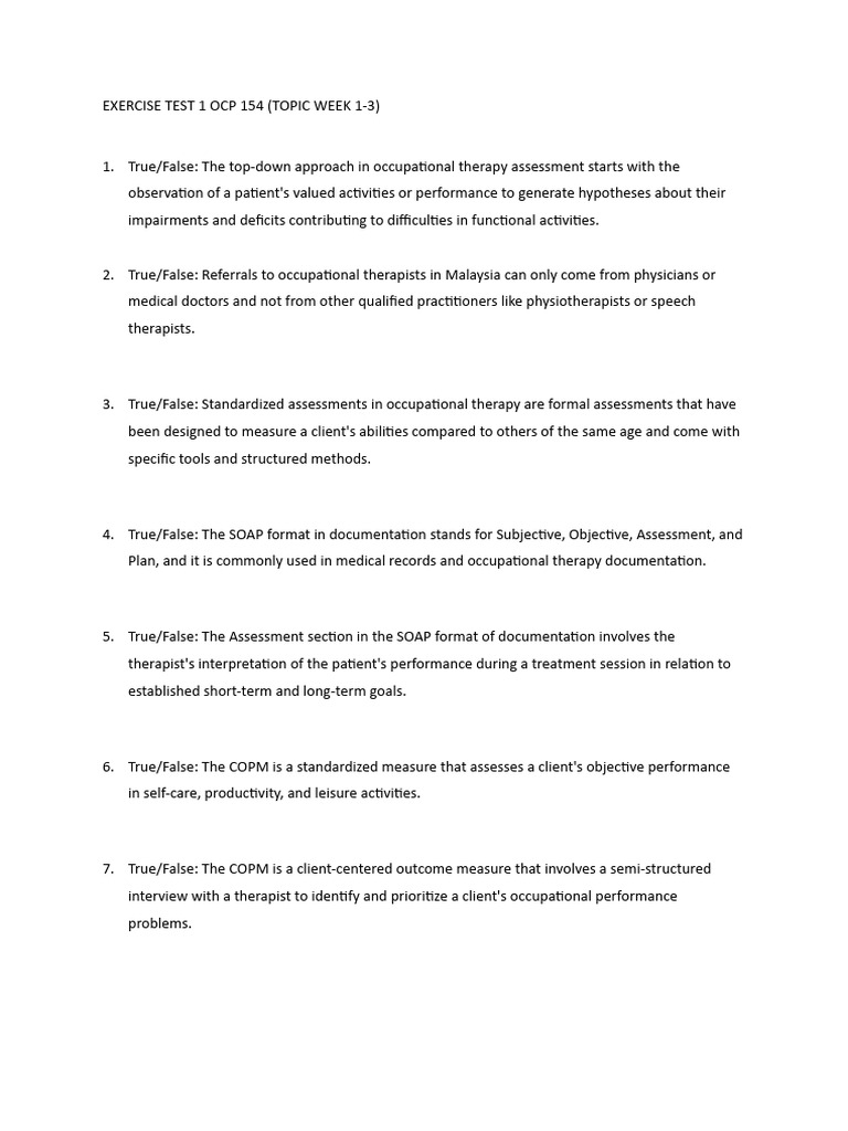 Exercise Ocp 154 Test 1 | PDF | Pain | Occupational Therapy
