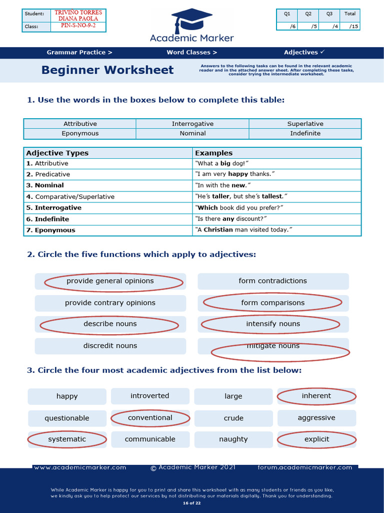 Adjectives Beginner Worksheet Academic Marker | PDF | Adjective | Linguistics