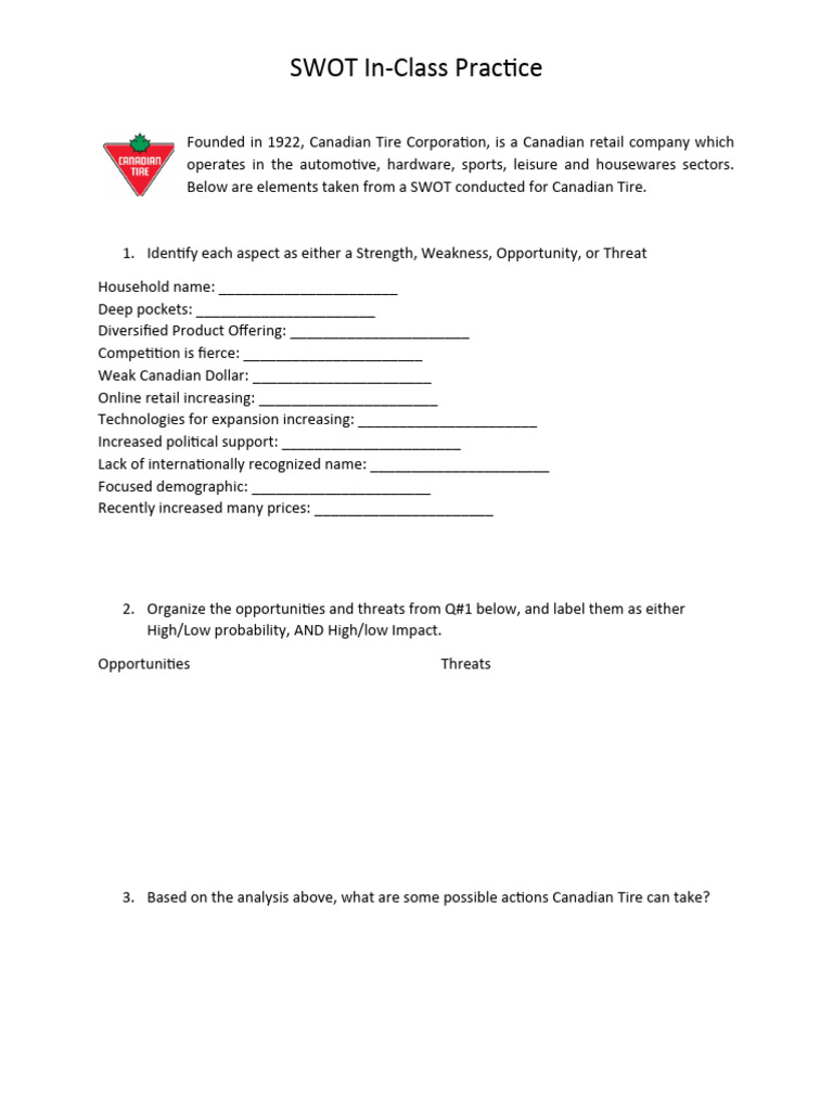 Canadian Tire SWOT Analysis Overview | PDF