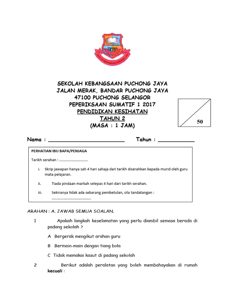 Soalan Pk Tahun 2 Sumatif 1 Pdf