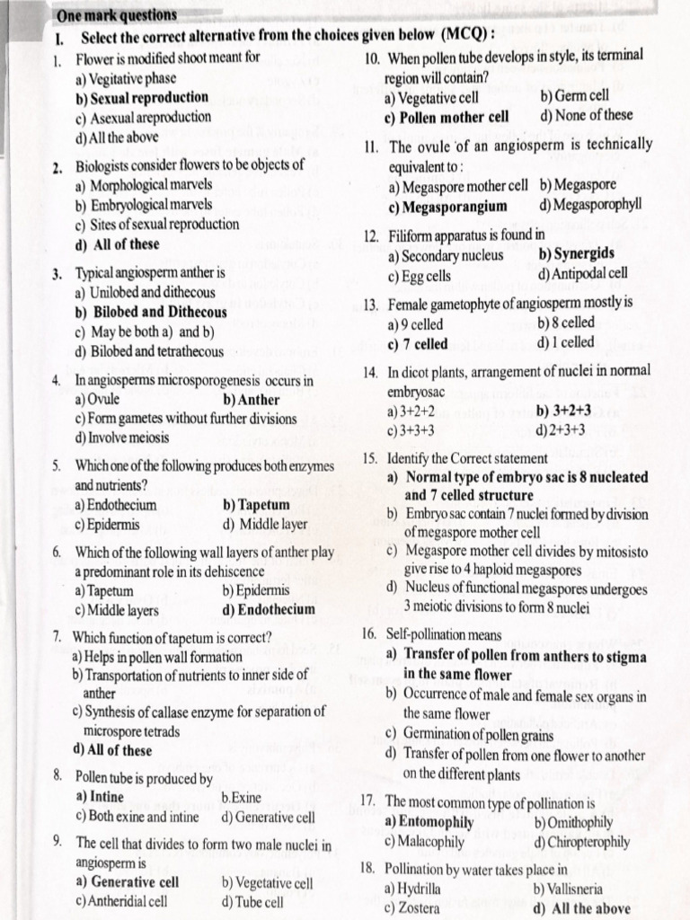 Sexyal Reproduction in Plants MCQ and Exampler Que - 240204 - 100119 | PDF