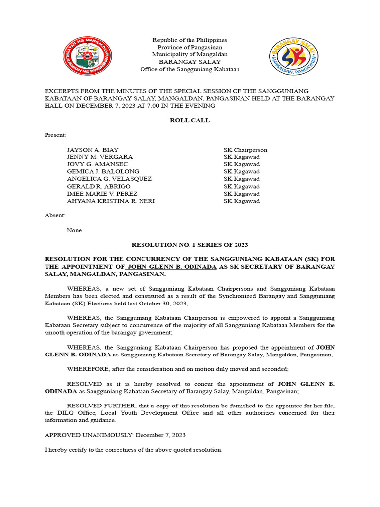 Resolution No. 1 | Download Free PDF | Youth | Youth Organizations