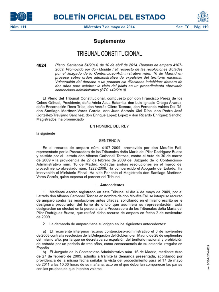 STC 54:2014 Juicio en 2 Años | PDF | Sentencia (ley) | Caso de ley