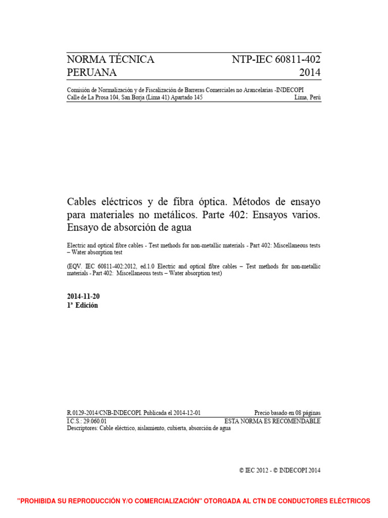 NTP Iec - 60811 402 | PDF | Corriente eléctrica | Agua
